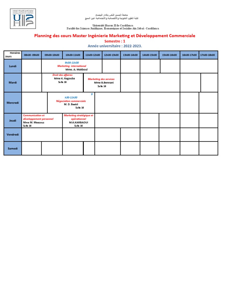 Emploi Du Temps S1 Master IMDC 2022 2023 | PDF