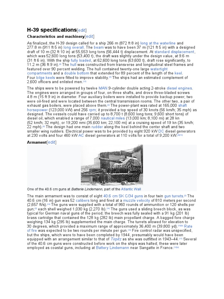H 39 Specifications | Download Free PDF | Watercraft | Battleship
