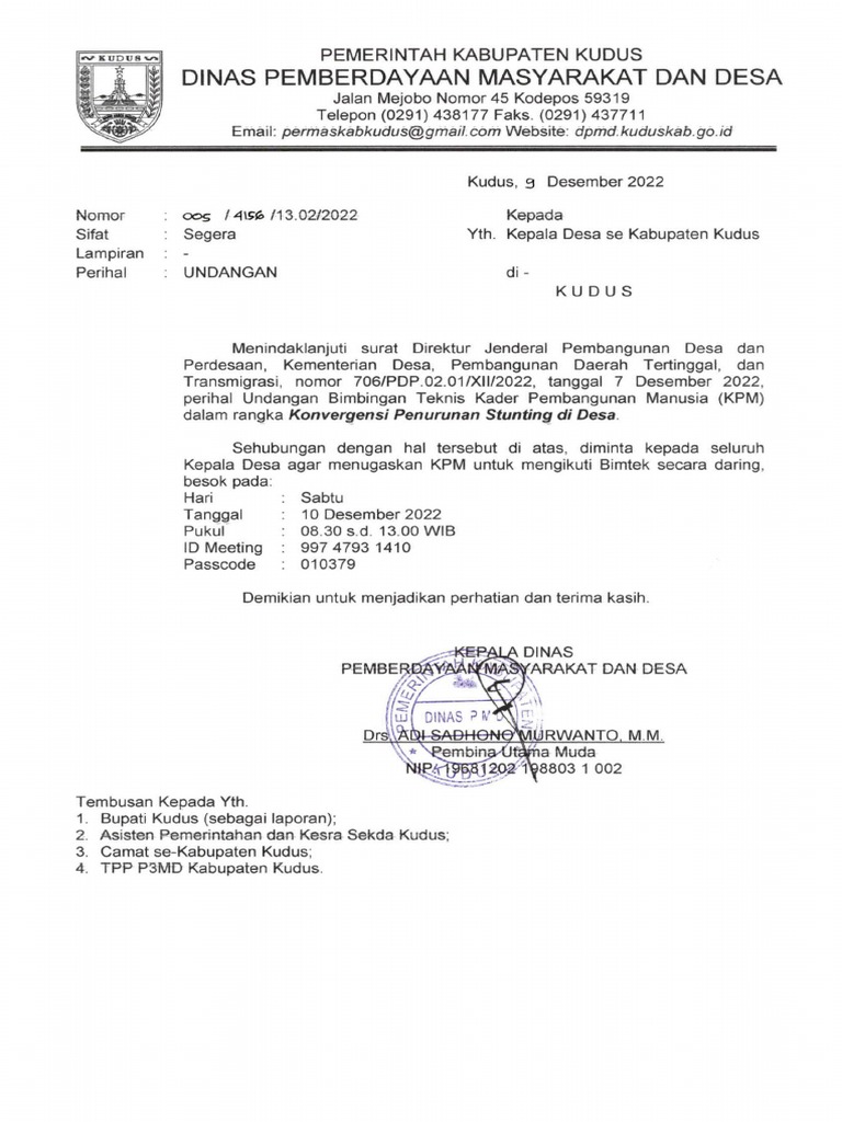9-12-22 Undangan Bimtek KPM Untuk KPS Di Desa | PDF