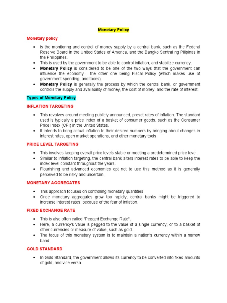 Monetary Policy Reviewer | Download Free PDF | Monetary Policy | Inflation