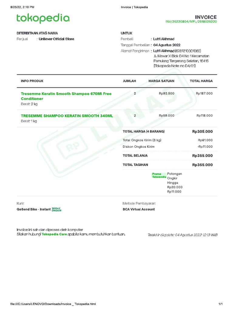 Invoice - Tokopedia | PDF