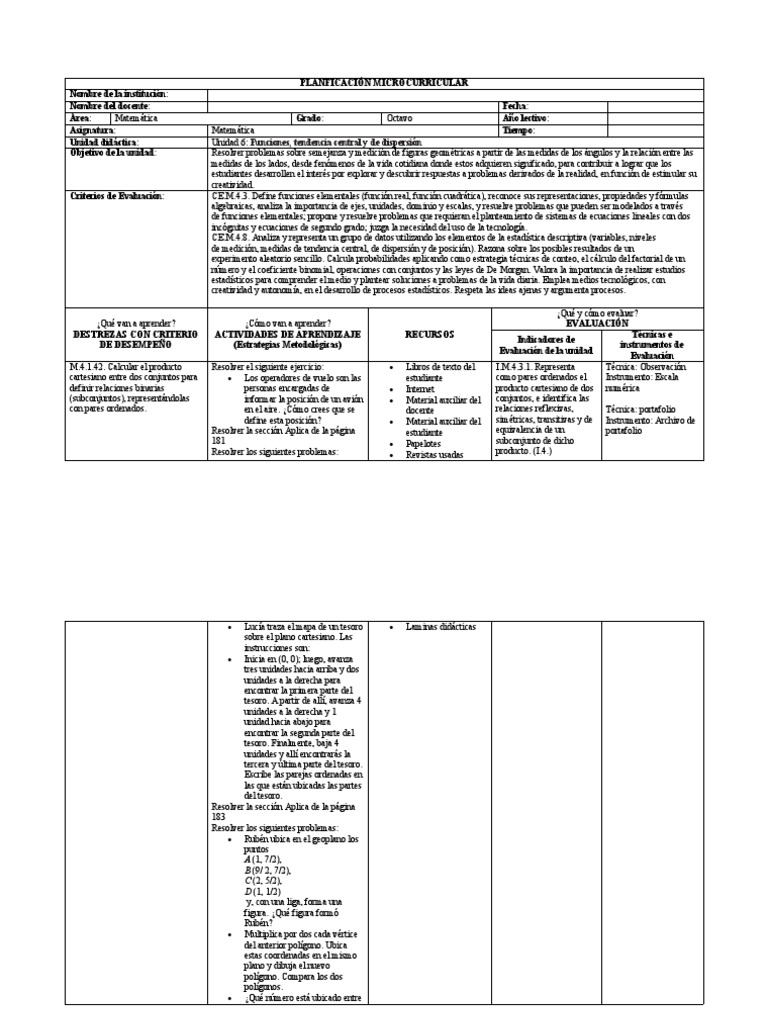 PUD_U6_MATEMATICA_OCTAVO | PDF | Ecuaciones | Estadísticas