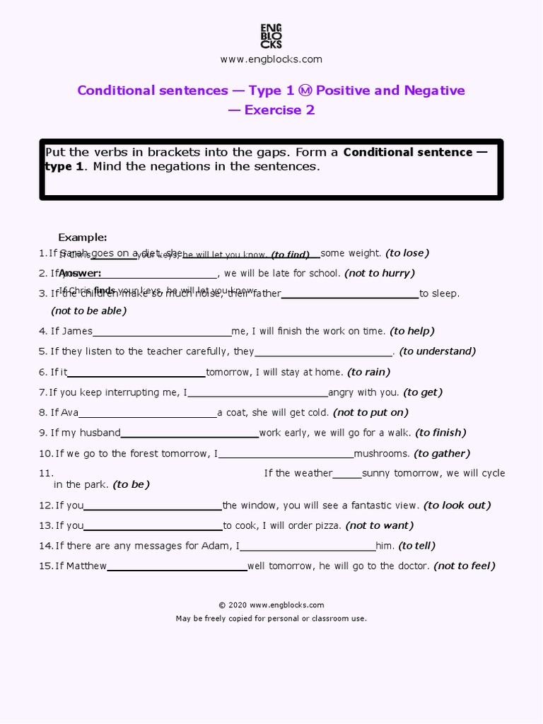 Conditional Sentences Type 1 Positive and Negative Exercise 2 | PDF | Language Mechanics ...