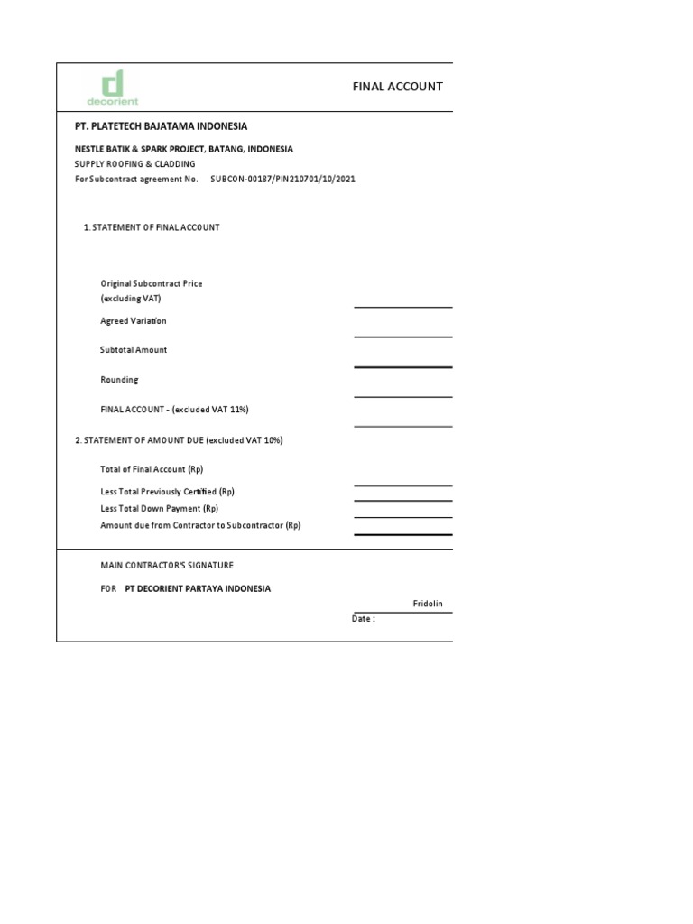 Pt. Platetech Bajatama Indonesia - Po 00187 - Final Account | PDF | Indonesian Rupiah | Roof