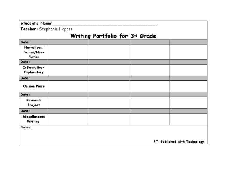 Writing Portfolio Sheets | PDF