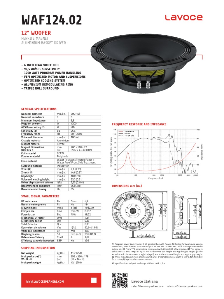 LAVOCE WAF124.02 12in WOOFER E.A | PDF | Inductor | Audio Engineering