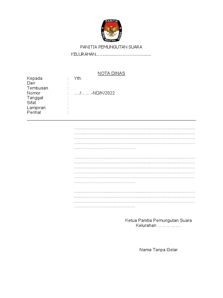 TEMPLATE - NOTA DINAS KETUA (Kertas A4) | PDF