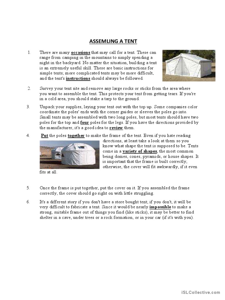Assemling A Tent | PDF | Tent | Language Mechanics