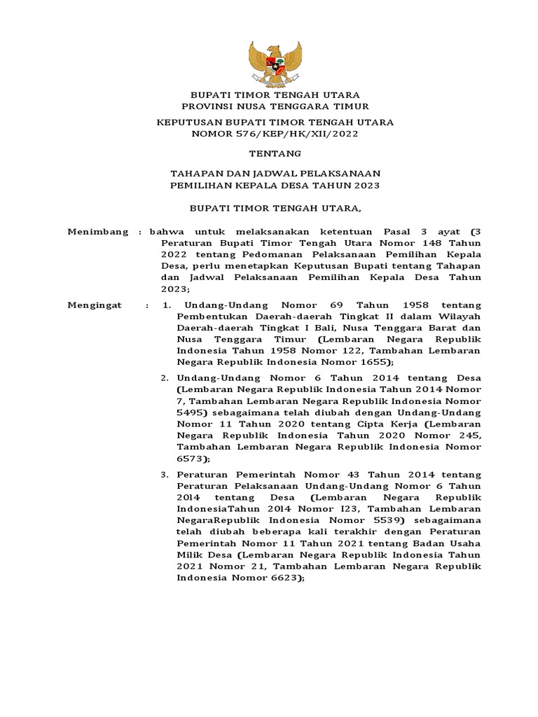 SK Jadwal Dan Tahapan Pilkades 2023 | PDF