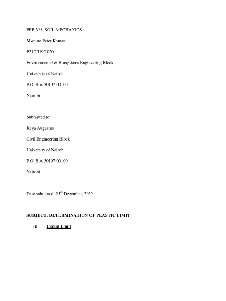 Plastic Limit and Liquid Limit Testing | PDF | Civil Engineering | Soil ...