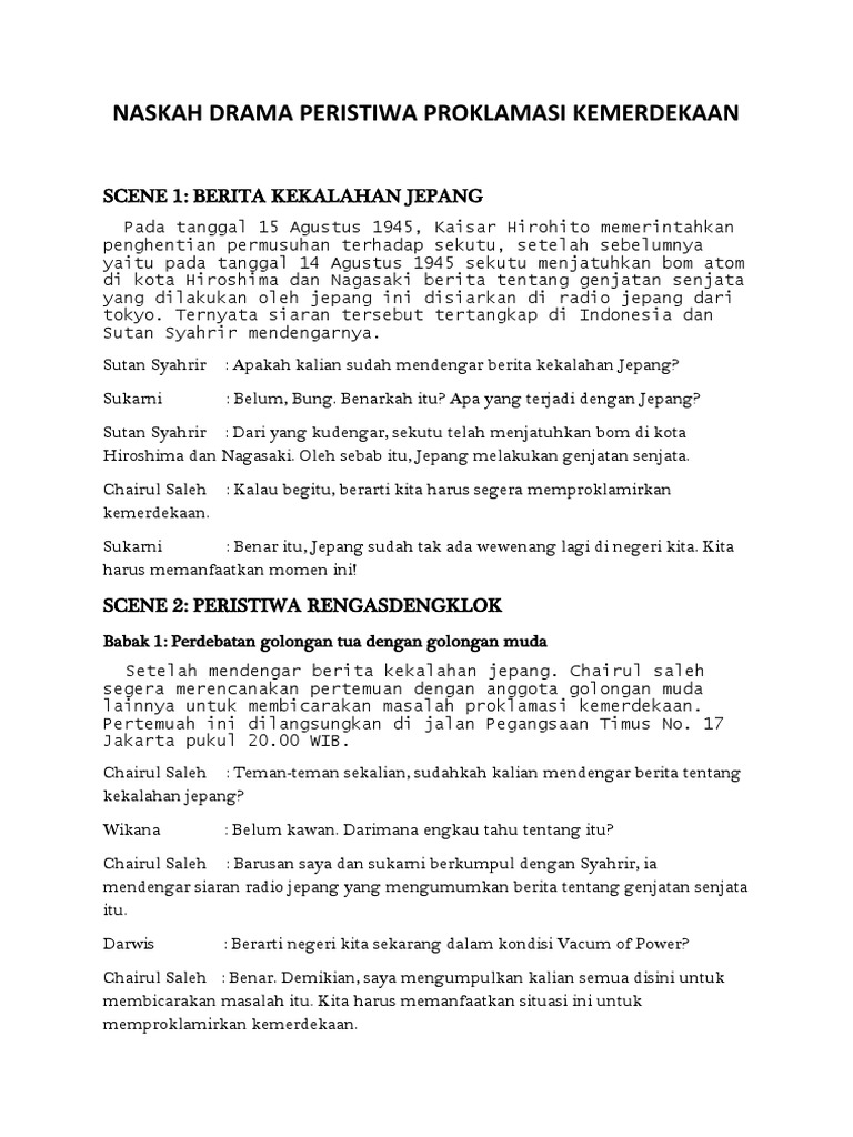 Naskah Drama Peristiwa Proklamasi Kemerdekaan | PDF
