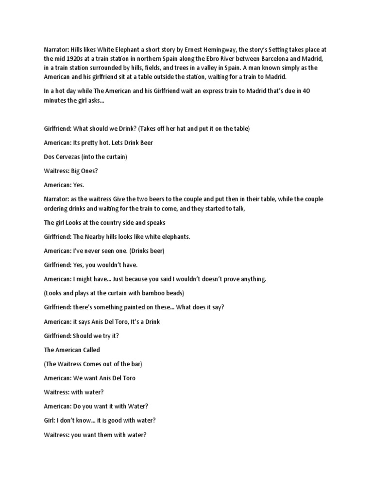 Hills Like White Elephant - Script | PDF