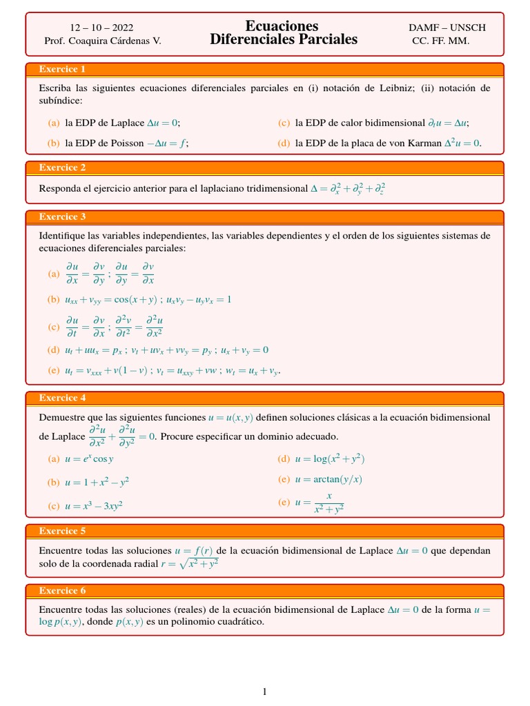 Exerc EDPs | PDF | Ecuaciones | Ecuación diferencial parcial