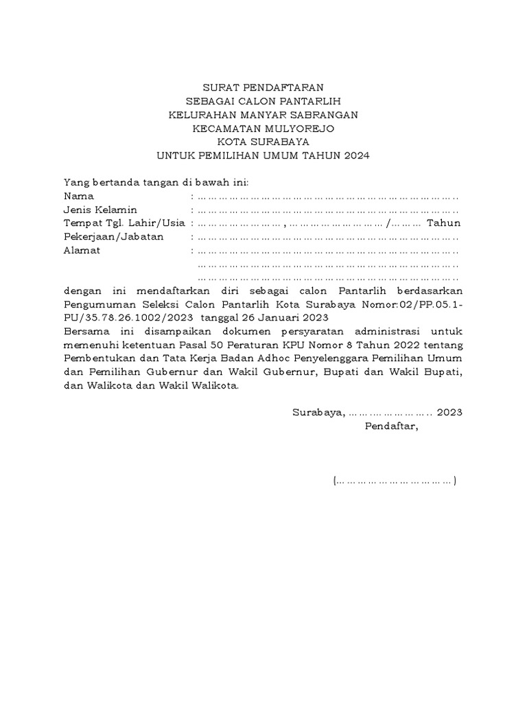 Format Surat Pendaftaran | PDF