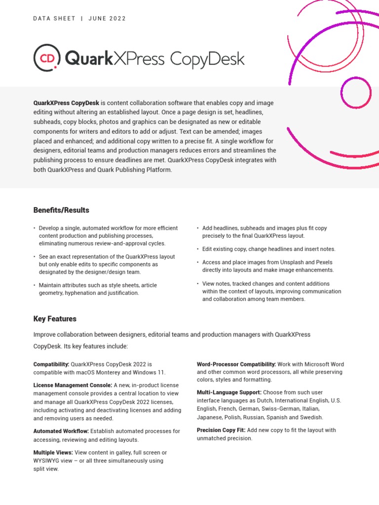 Quark CopyDesk Data Sheet 22 | PDF | Page Layout | Computing