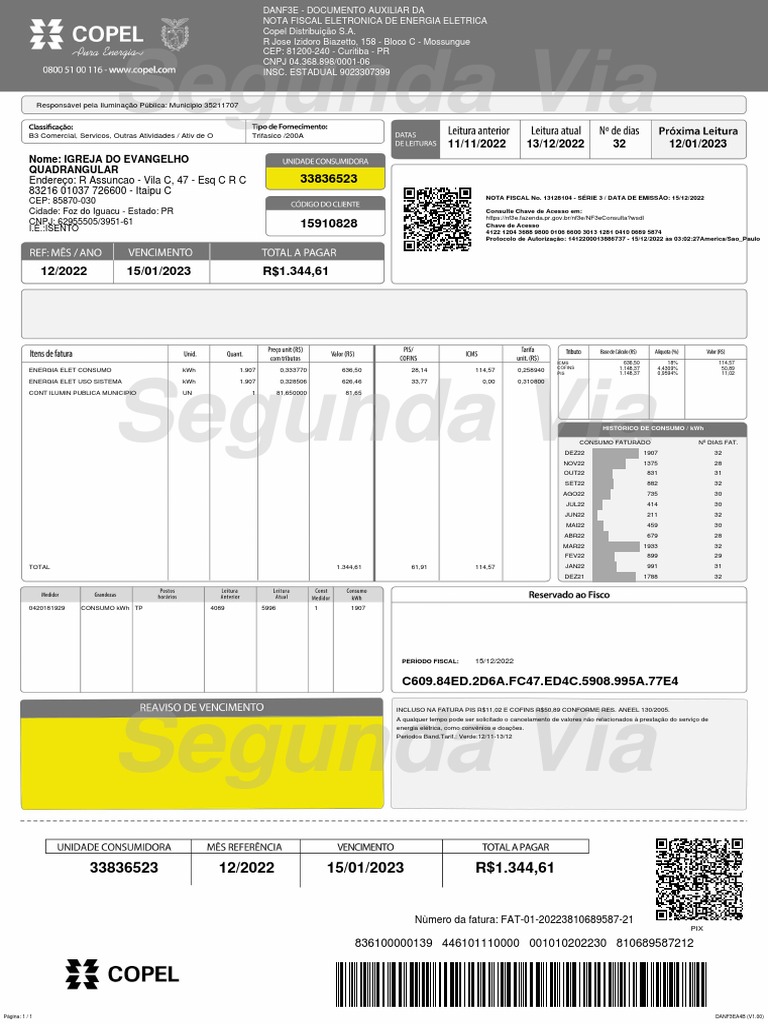 Fatura Copel | PDF | Energia elétrica | Engenharia Elétrica