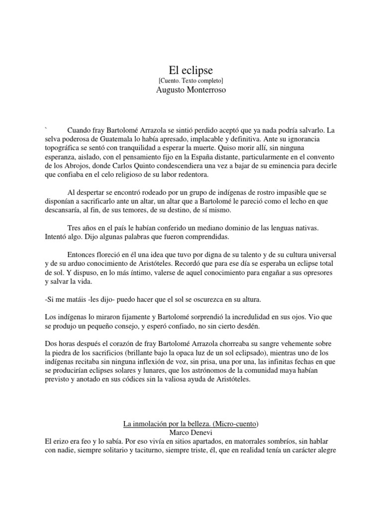 El Eclipse (Cuento. Texto Completo) Augusto Monterroso | PDF | Hormiga | Color