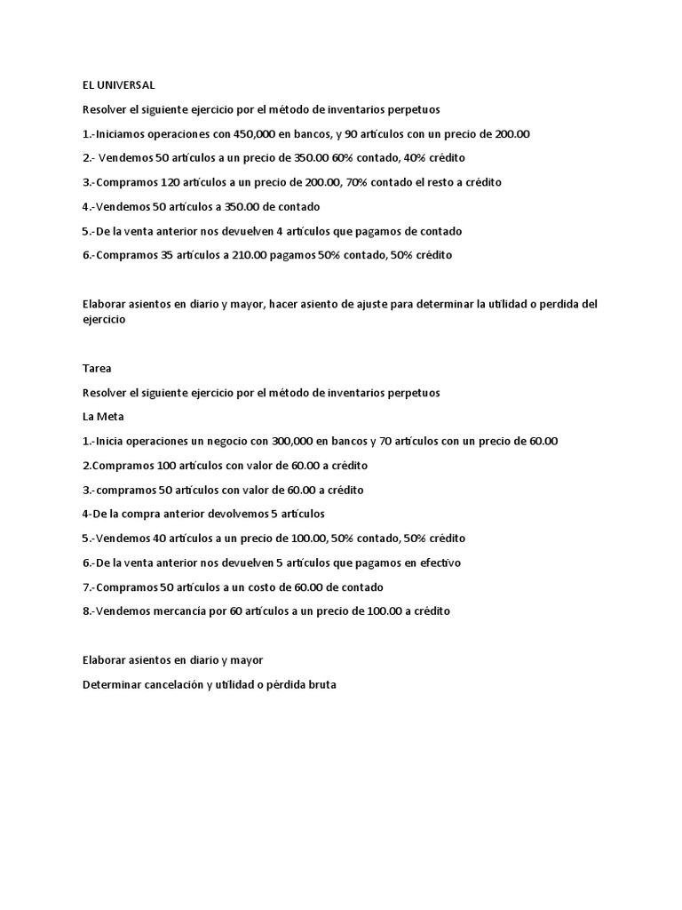 Ejercicios Inventarios Perpetuos | PDF