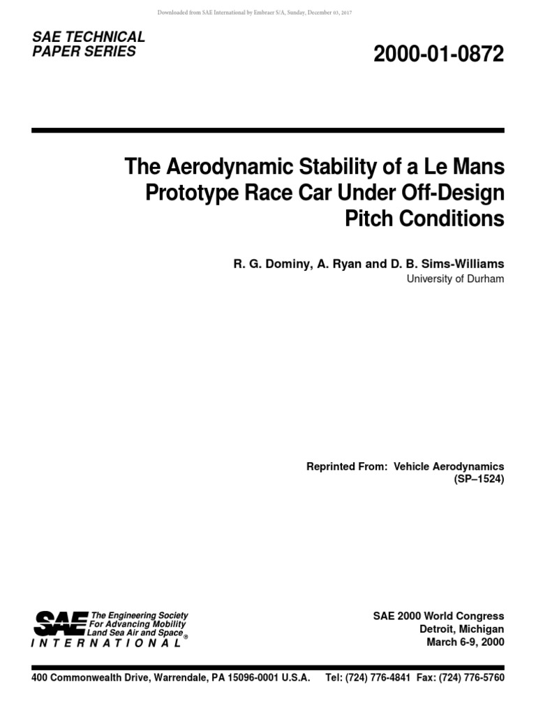 The Aerodynamic Stability of A Le Mans Prototype Race Car Under Off ...