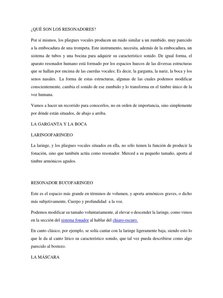 Tipos y Funciones de los Resonadores Vocales | PDF | Sonido | Boca
