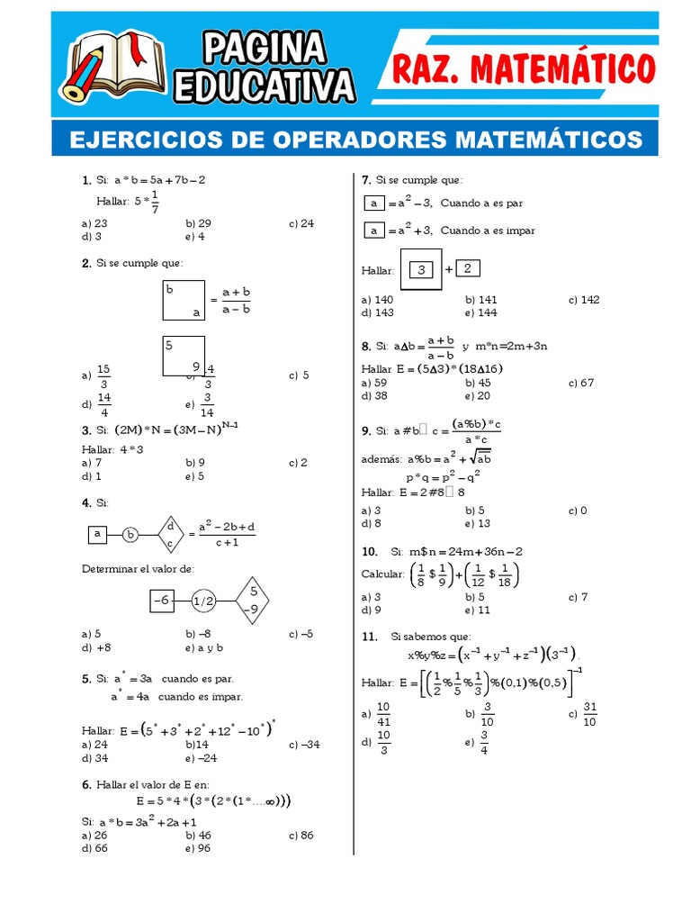 Ejercicios de Operadores Matematicos Pagina Educativa | PDF