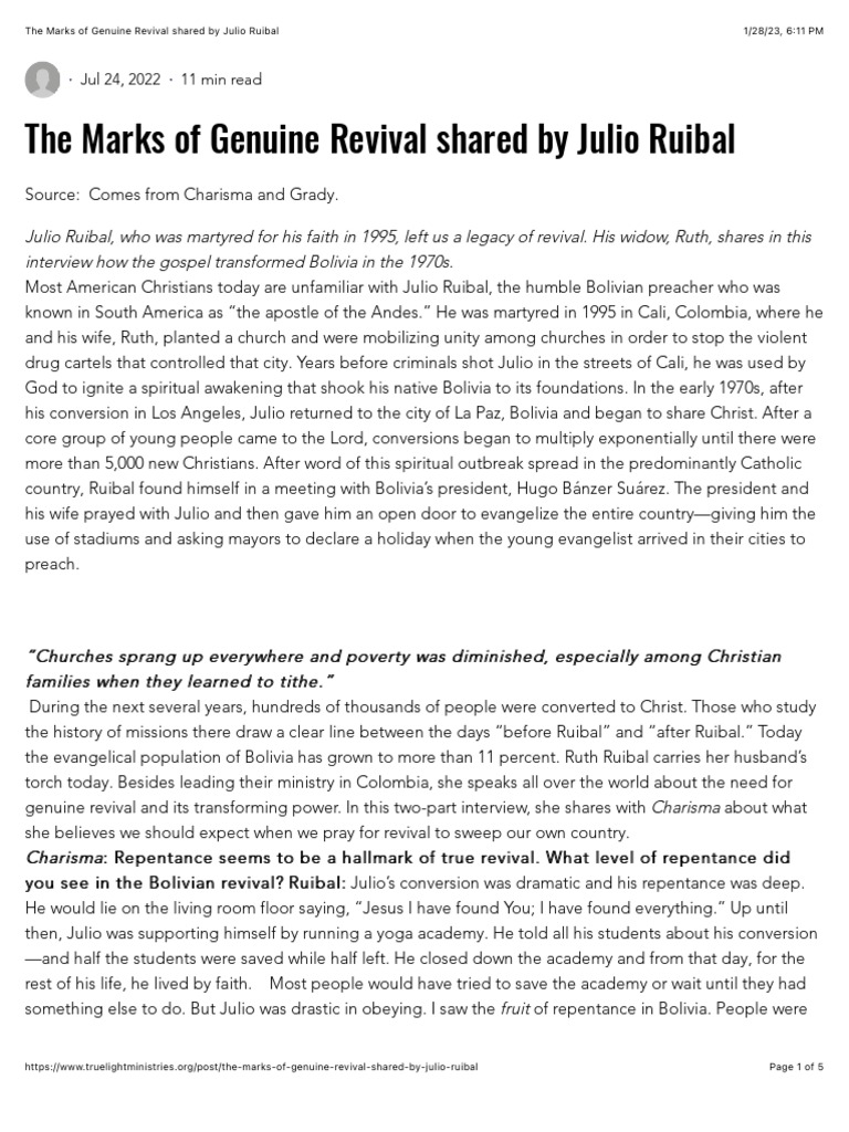 The Marks of Genuine Revival Shared by Julio Ruibal | PDF | Jesus | Miracle