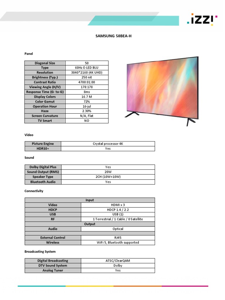 Ficha Tecnica TV Samsung | PDF | Television | Digital Television