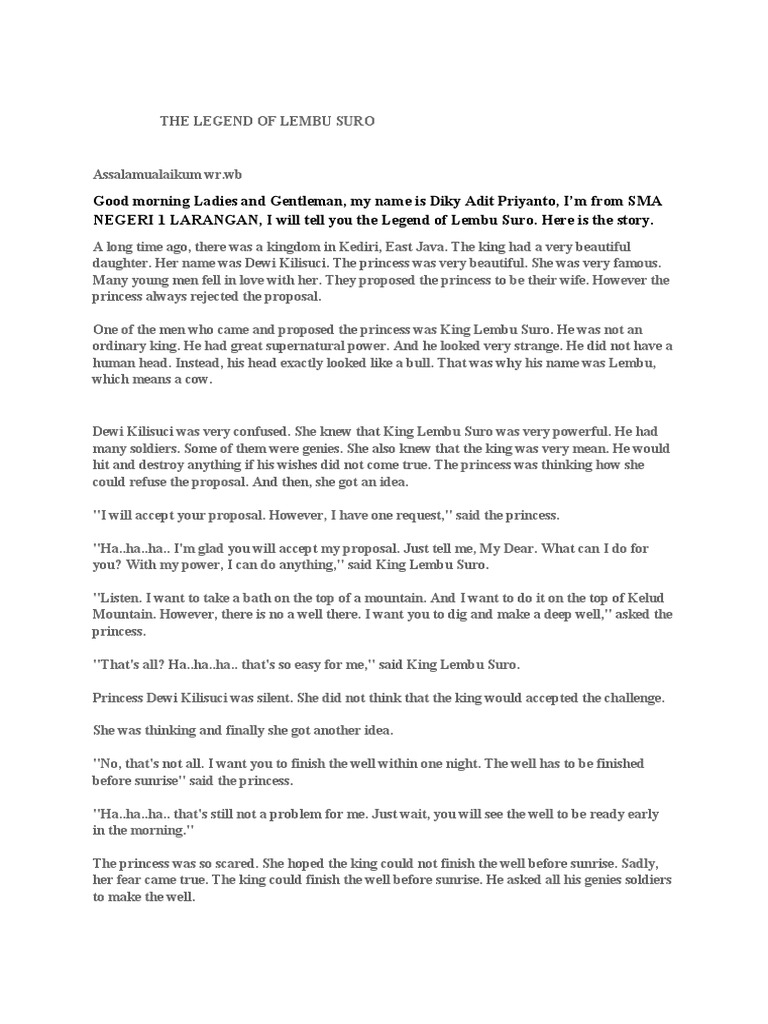 Legend of Lembu Suro Explained | PDF | Poetry