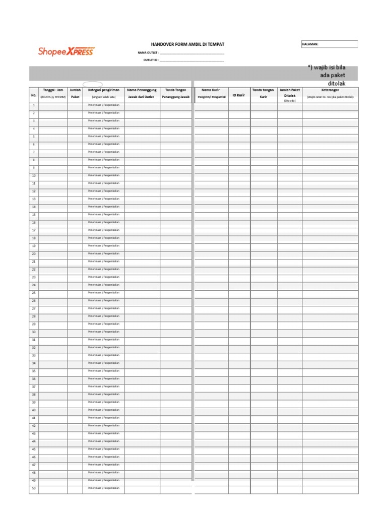 01 Formulir Serah Terima Paket Agen Shopee (Rev) | PDF