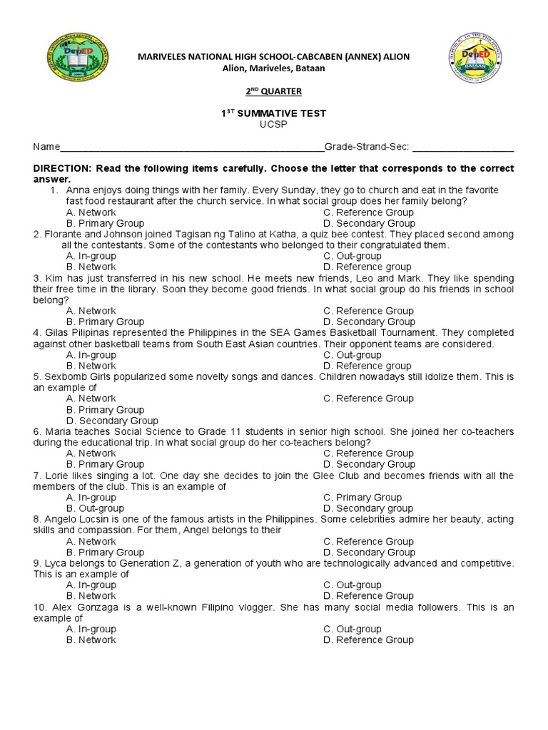 2NDQ First Summative Test Ucsp | Download Free PDF | Cooperative ...
