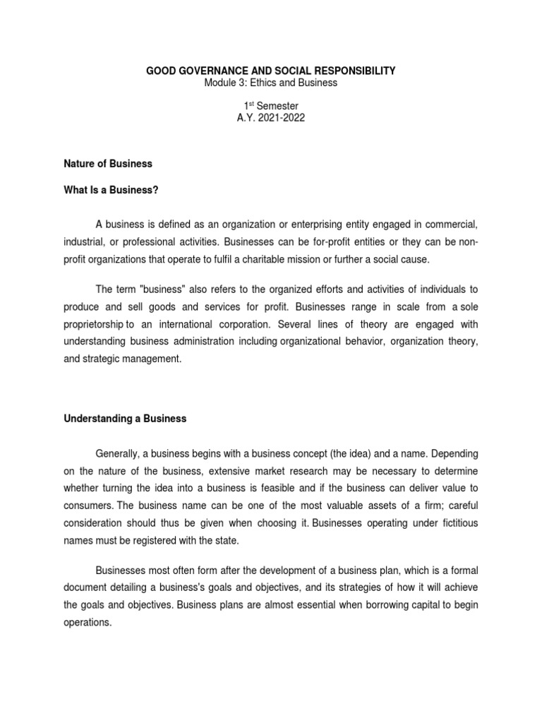 GOOD GOVERNANCE AND SOCIAL RESPONSIBILITY Module 3 | PDF | Morality ...