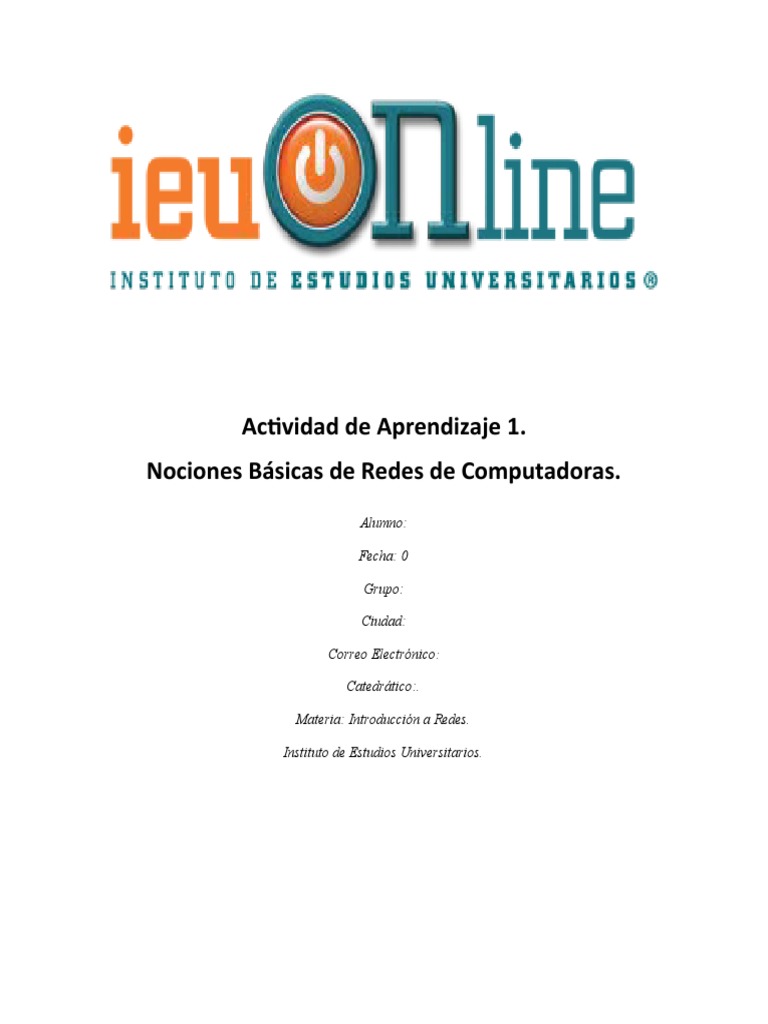 Actividad de Aprendizaje 1 Básicas de Redes | Descargar gratis PDF | Red de computadoras ...