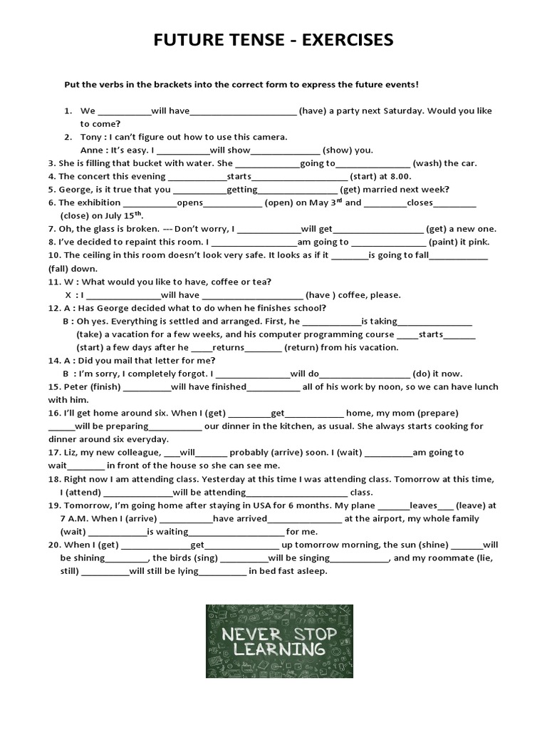 Future Tense Reading Exercises | PDF | Linguistics
