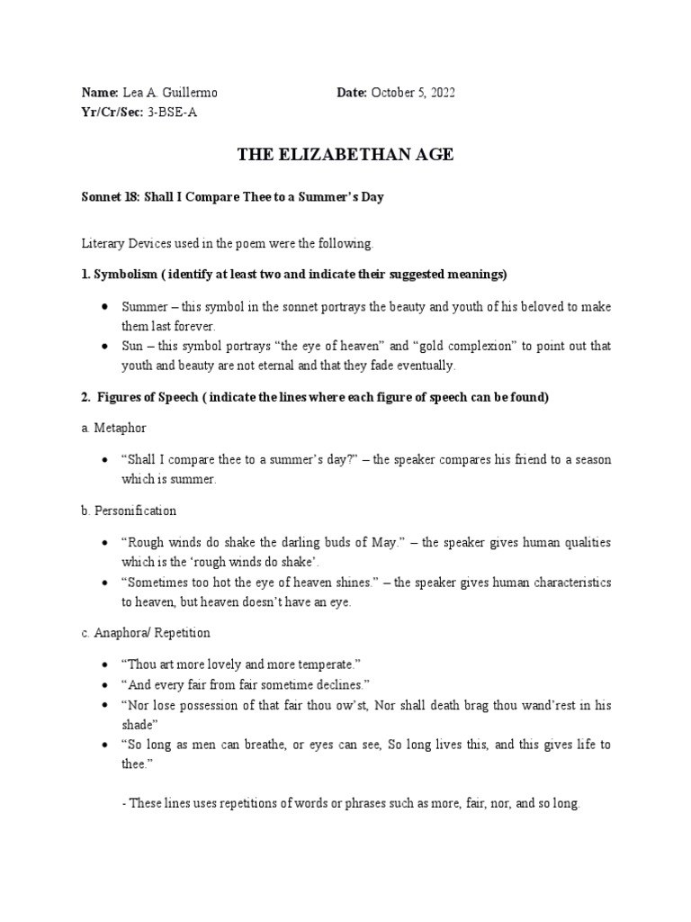 Shakespeare's Sonnet 18 Analyzed | PDF | Love | Poetry