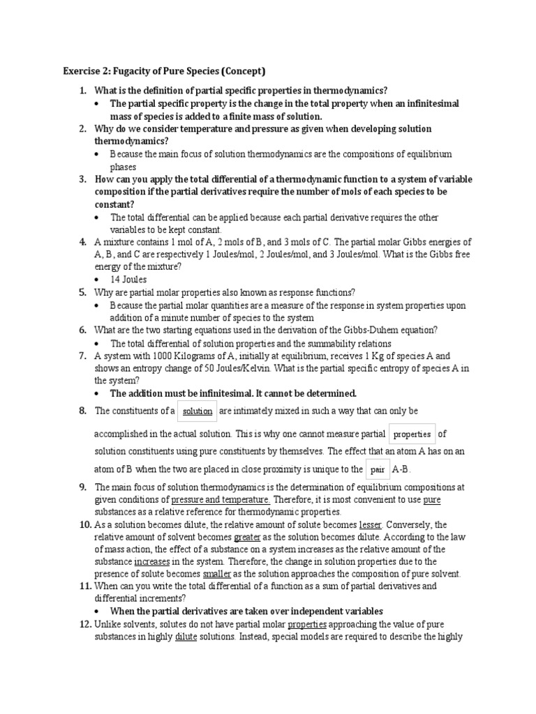 Exercise 2 For Solution Thermodynamics Pdf Gases Entropy 2537