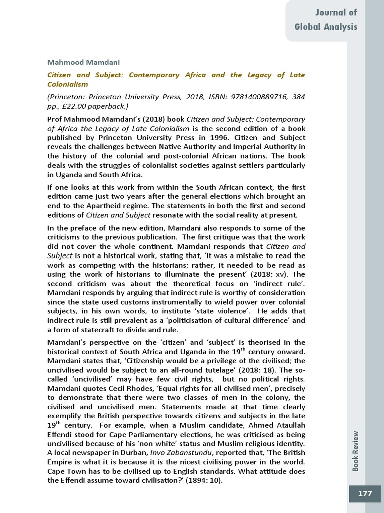 Mahmood Mamdani Citizen and Subject Cont | PDF