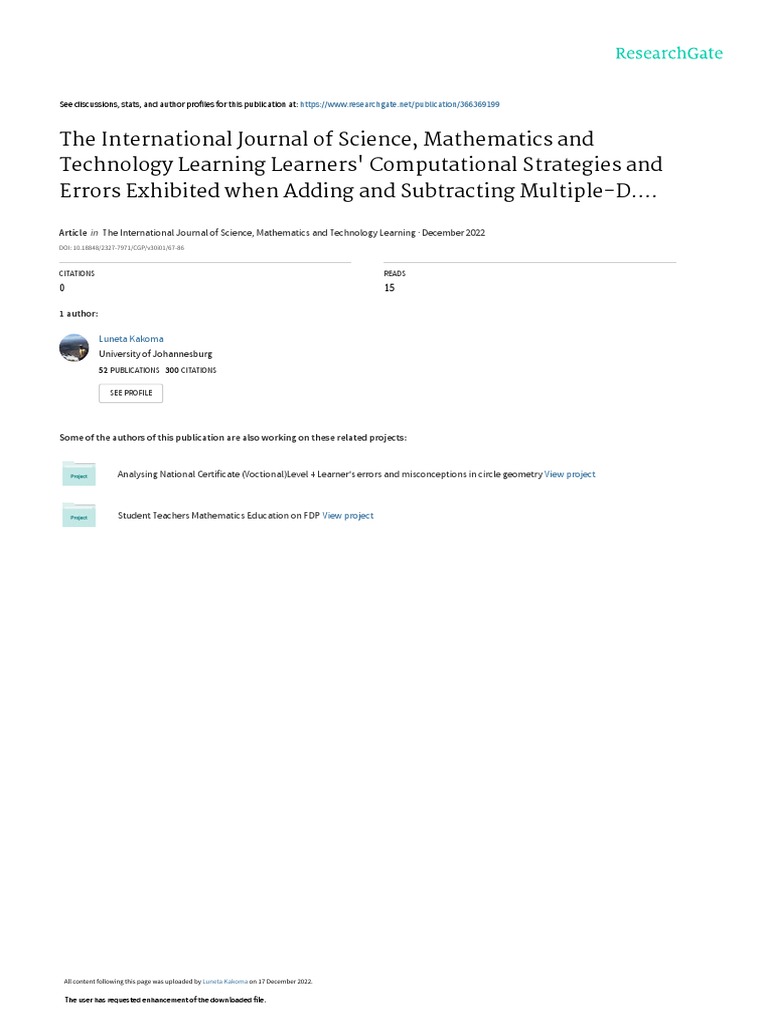 Watermarked - Learners Computational Strategies and Errors Exhibited When Adding and Subtracting ...
