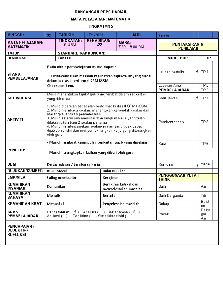 Rancangan PDPC Harian | PDF