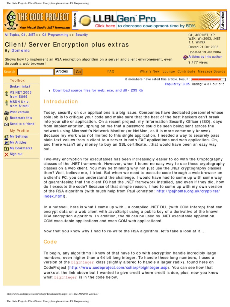 Encryption - Client Server Encryption Plus Extras - C# Programming | PDF | Public Key ...