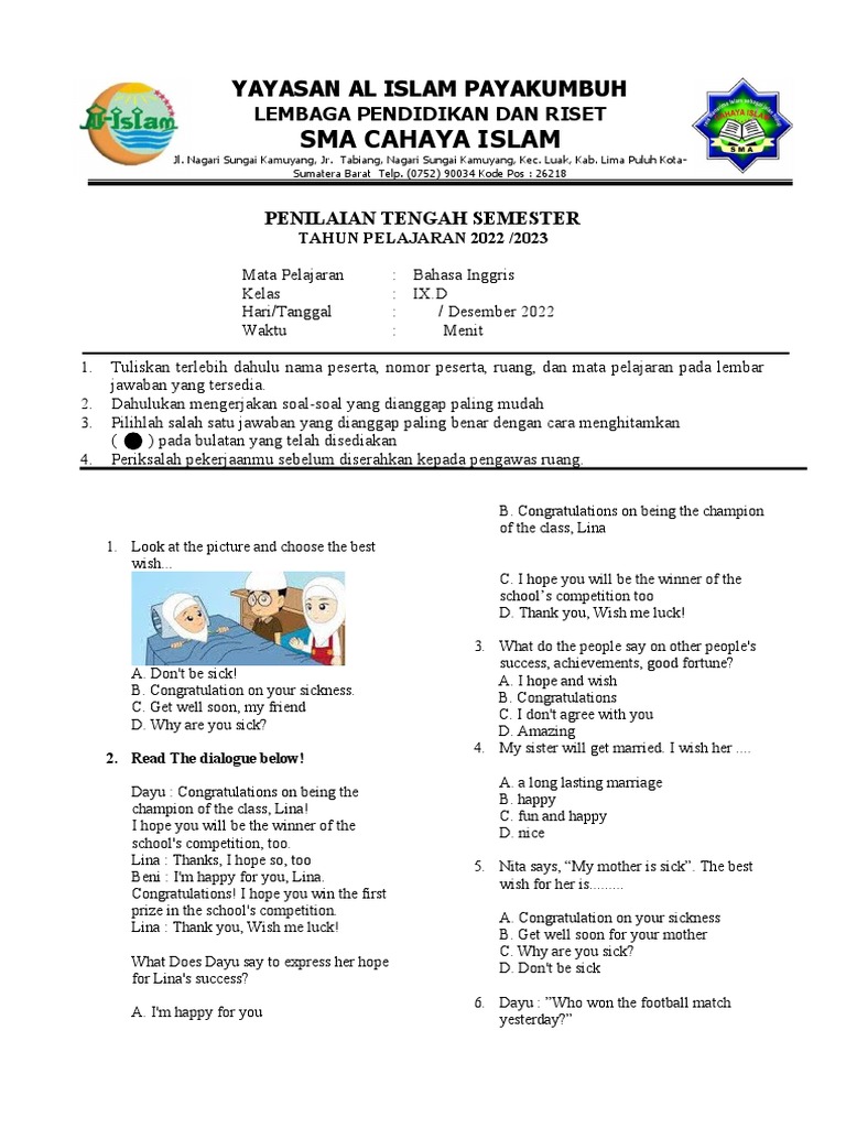 Soal PAS Bahasa Inggris Kelas 9 Semester Ganjil | Download Free PDF | Coffee | Food And Drink