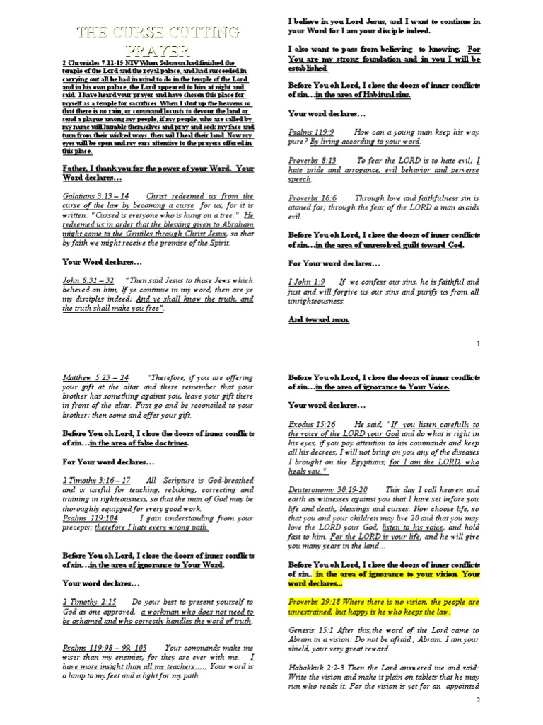 CURSE CUTTING PRAYER Deliverance | PDF | Forgiveness | Jesus