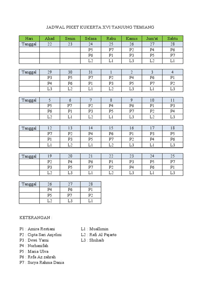 Contoh Jadwal Piket KKN | PDF