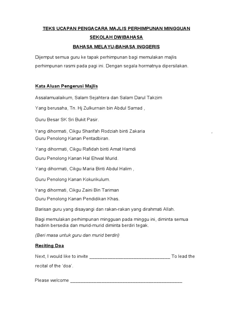 Teks Ucapan Pengacara Majlis Perhimpunan Mingguan | PDF
