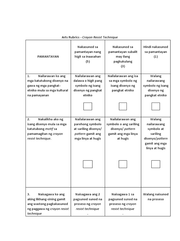 Arts Rubrics | PDF
