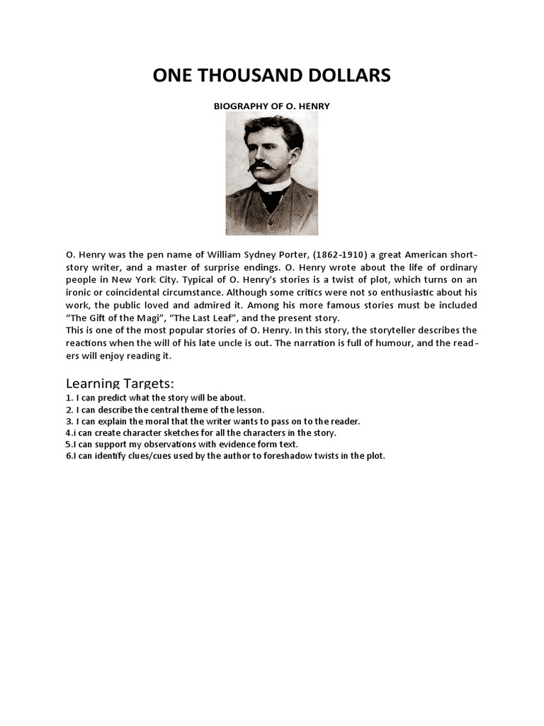 One Thousand Dollars | PDF | O. Henry