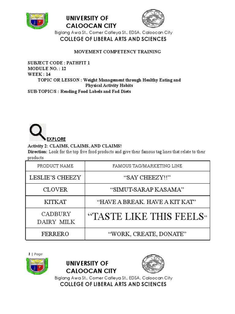 Pathfit 1 Module 12 Week 14 | PDF | Low Carbohydrate Diet | Diet ...