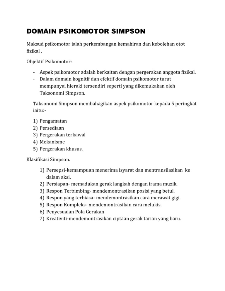 Domain Psikomotor Simpson | PDF