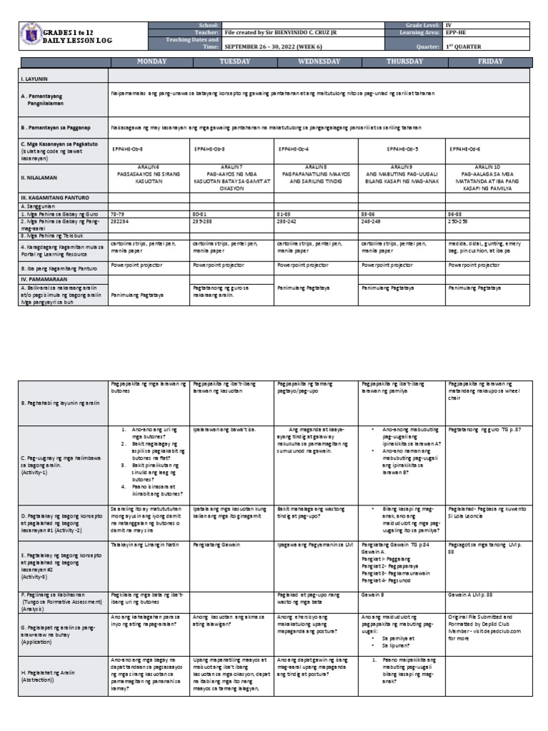 DLL Epp-He 4 q1 w6 | PDF