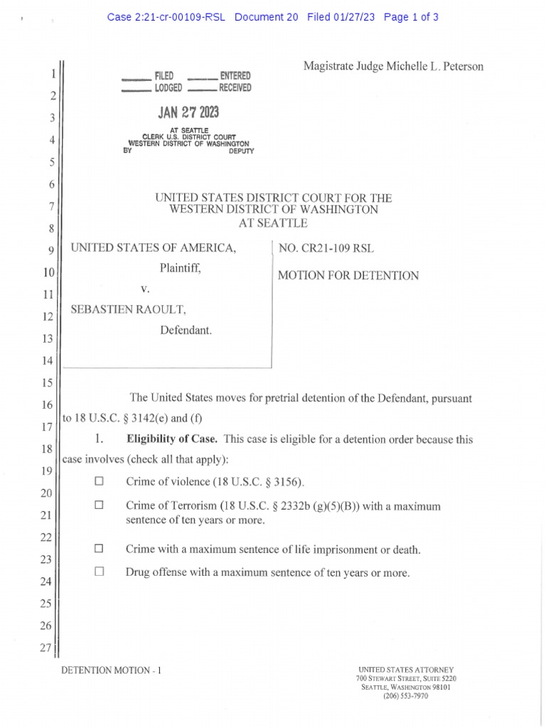 USA V Sebastian Raoult Detention | PDF
