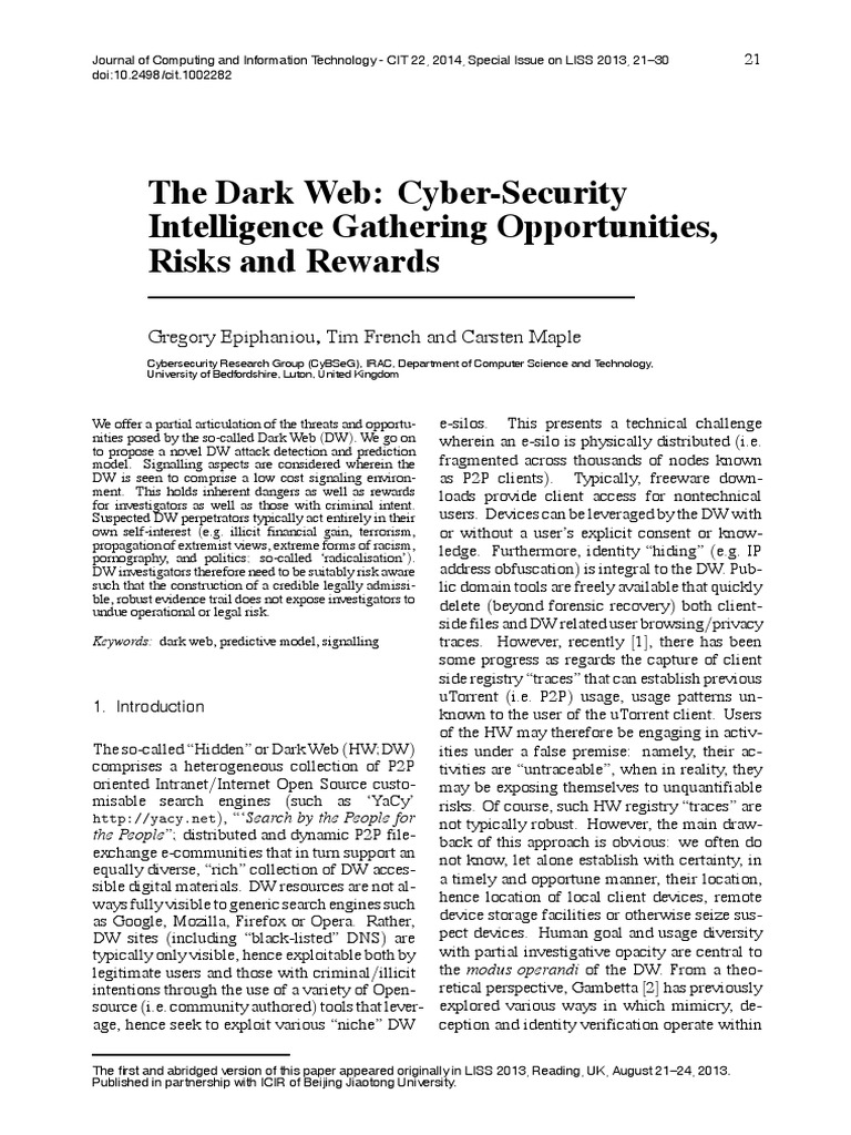 Epiphaniou Gregory The Darkweb Cyber Security | PDF | Computer Security | Security